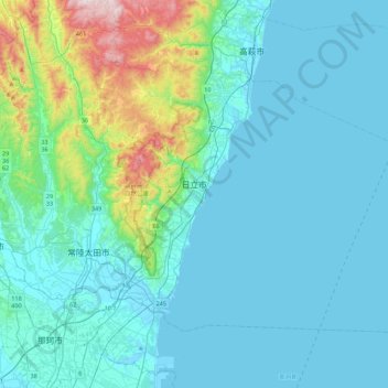 Hitachi topographic map, elevation, terrain