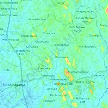 Horana DS Division topographic map, elevation, terrain