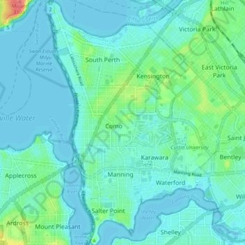 City of South Perth topographic map, elevation, terrain