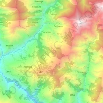 Phungling topographic map, elevation, terrain