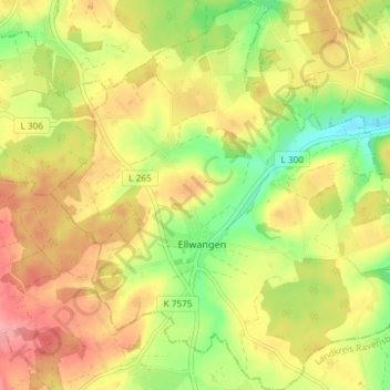 Ellwangen topographic map, elevation, terrain