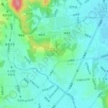 Ssangmun-dong topographic map, elevation, terrain