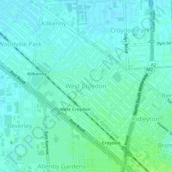 West Croydon topographic map, elevation, terrain