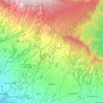 Ángeles topographic map, elevation, terrain