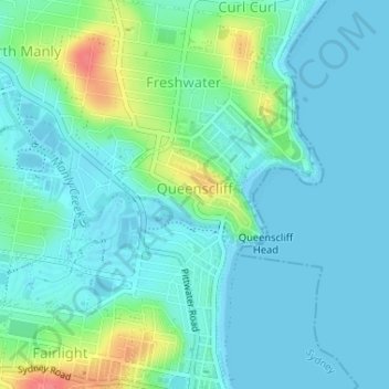 Queenscliff topographic map, elevation, terrain