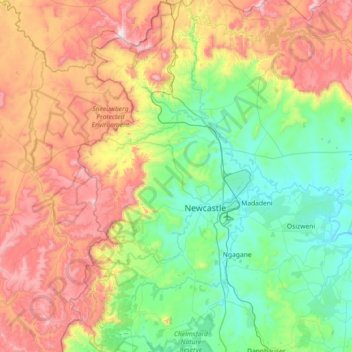 Newcastle Local Municipality topographic map, elevation, terrain