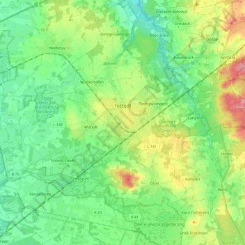 Tostedt topographic map, elevation, terrain