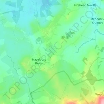 Hazelbury Bryan topographic map, elevation, terrain
