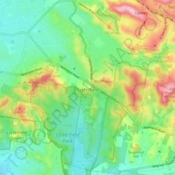 Lysterfield topographic map, elevation, terrain