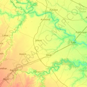Jalaun topographic map, elevation, terrain