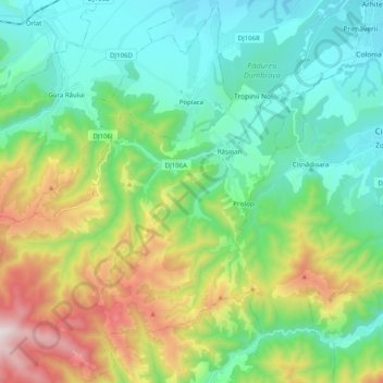 Poplaca topographic map, elevation, terrain