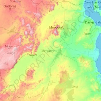Morogoro Region topographic map, elevation, terrain