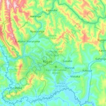 Kigali City topographic map, elevation, terrain
