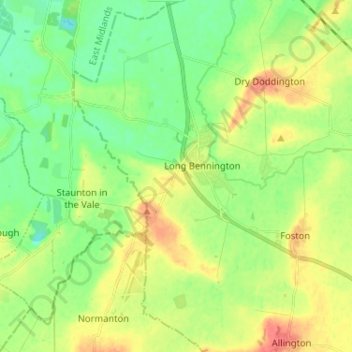 Long Bennington topographic map, elevation, terrain