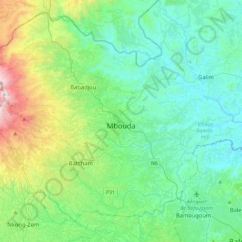 Mbouda topographic map, elevation, terrain
