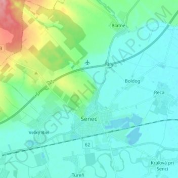 Senec topographic map, elevation, terrain