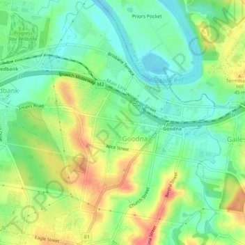 Goodna topographic map, elevation, terrain