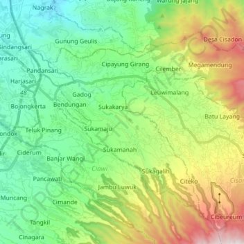 Megamendung topographic map, elevation, terrain