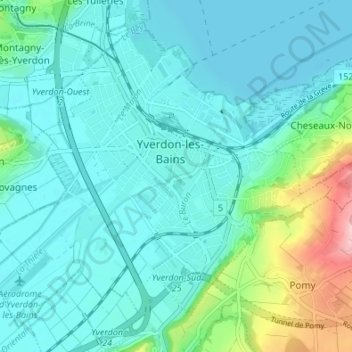 Yverdon-les-Bains topographic map, elevation, terrain