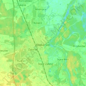 Nowa Sól topographic map, elevation, terrain