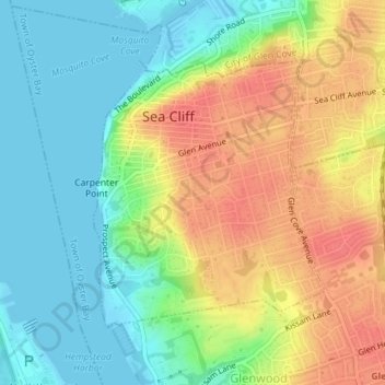 Village of Sea Cliff topographic map, elevation, terrain