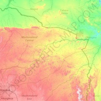 Mazowe River topographic map, elevation, terrain