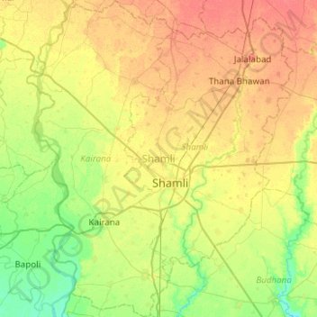Shamli topographic map, elevation, terrain