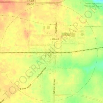 Shellman topographic map, elevation, terrain