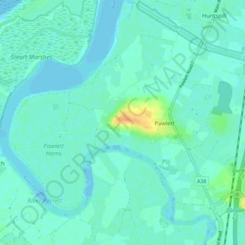 Pawlett topographic map, elevation, terrain