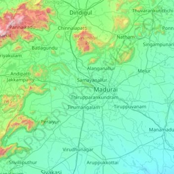 Madurai topographic map, elevation, terrain