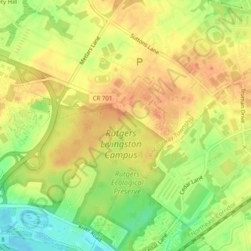 Rutgers University-Livingston Campus topographic map, elevation, terrain