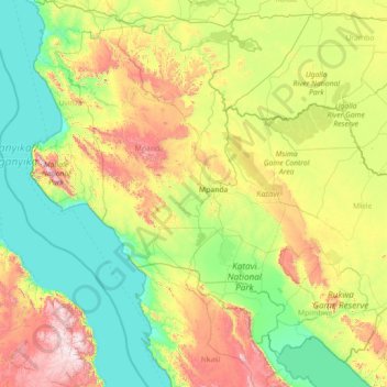 Katavi Region topographic map, elevation, terrain