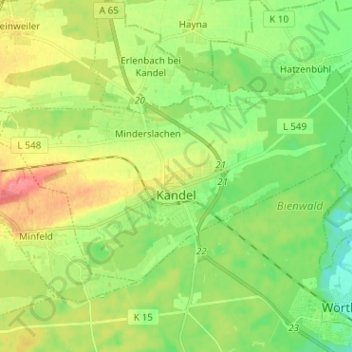 Kandel topographic map, elevation, terrain