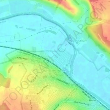 Purley on Thames topographic map, elevation, terrain