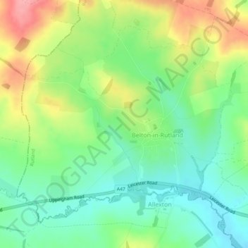 Belton-in-Rutland topographic map, elevation, terrain