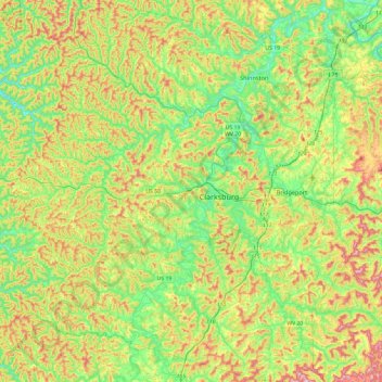 Harrison County topographic map, elevation, terrain