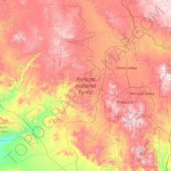 Prescott National Forest topographic map, elevation, terrain