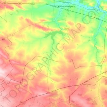 Bronkhorstspruit topographic map, elevation, terrain