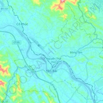 Yen Bai City topographic map, elevation, terrain