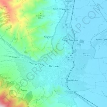 Bitola topographic map, elevation, terrain