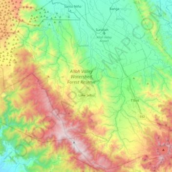 Lake Sebu topographic map, elevation, terrain