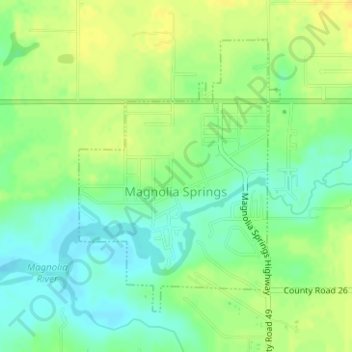 Magnolia Springs topographic map, elevation, terrain