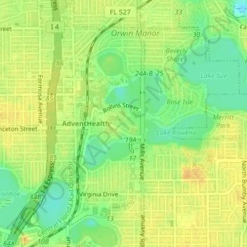 Orlando Loch Haven Park topographic map, elevation, terrain