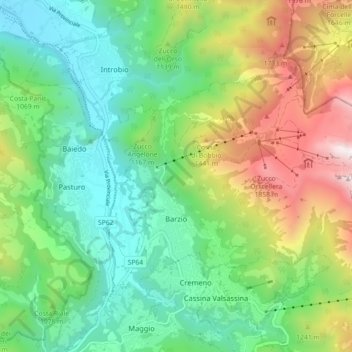 Barzio topographic map, elevation, terrain