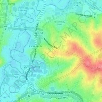 Bulleen topographic map, elevation, terrain
