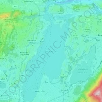 Forggensee topographic map, elevation, terrain