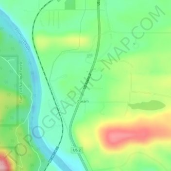 Coram topographic map, elevation, terrain