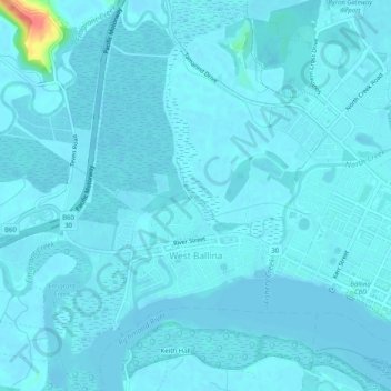 West Ballina topographic map, elevation, terrain
