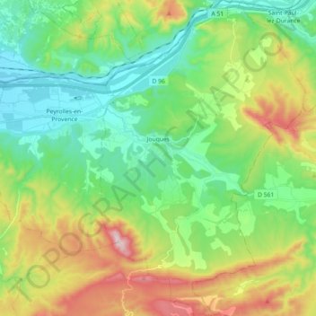 Jouques topographic map, elevation, terrain