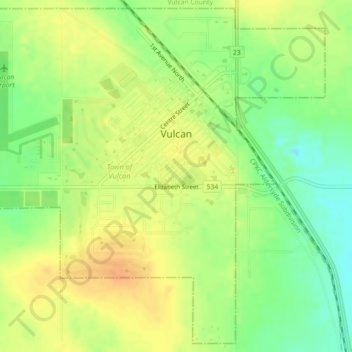 Town of Vulcan topographic map, elevation, terrain